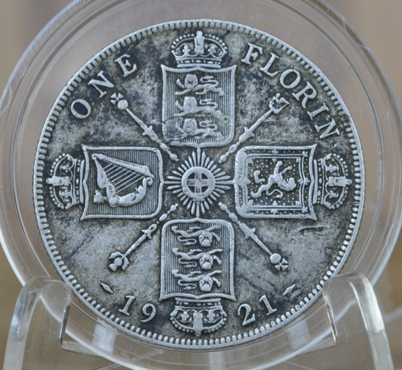 1921 UK 1 Florin - XF Detail - 50% Silver One Florin 1921 / 1921 Silve ...