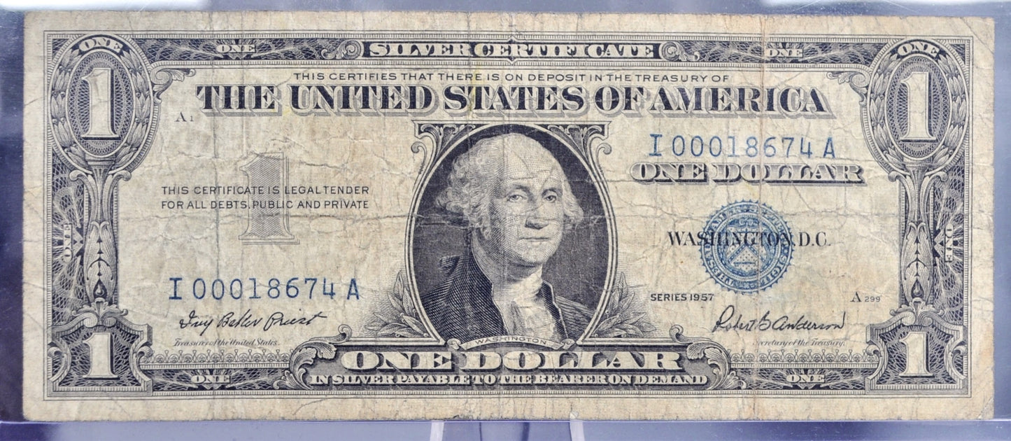 1957 Silver Certificate 1 Dollar Note - Low Serial Number - 00018674 ...