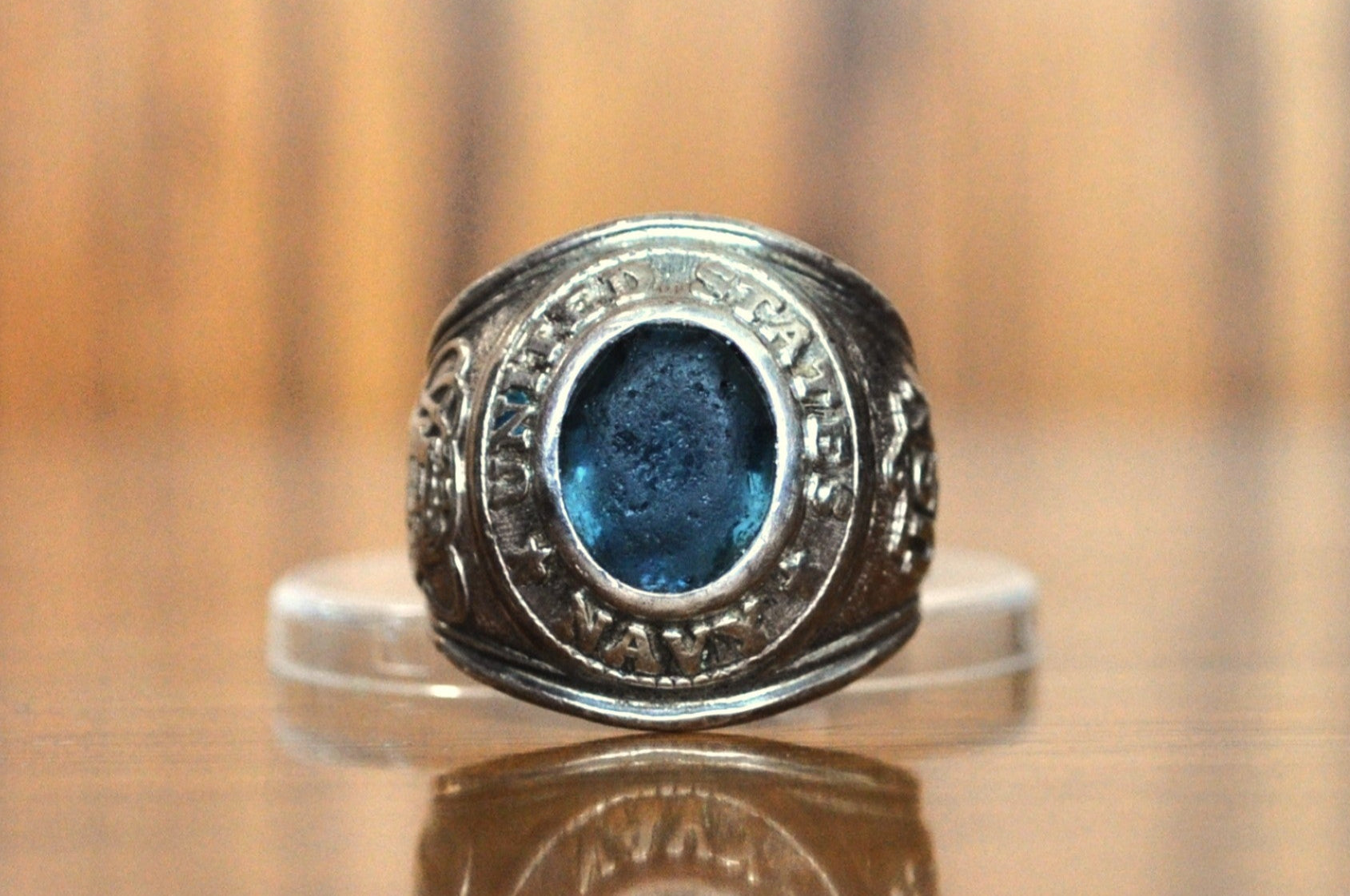 Vintage Sterling Silver US Navy Pride Ring - Size 9 - USN Blue Gem Men ...