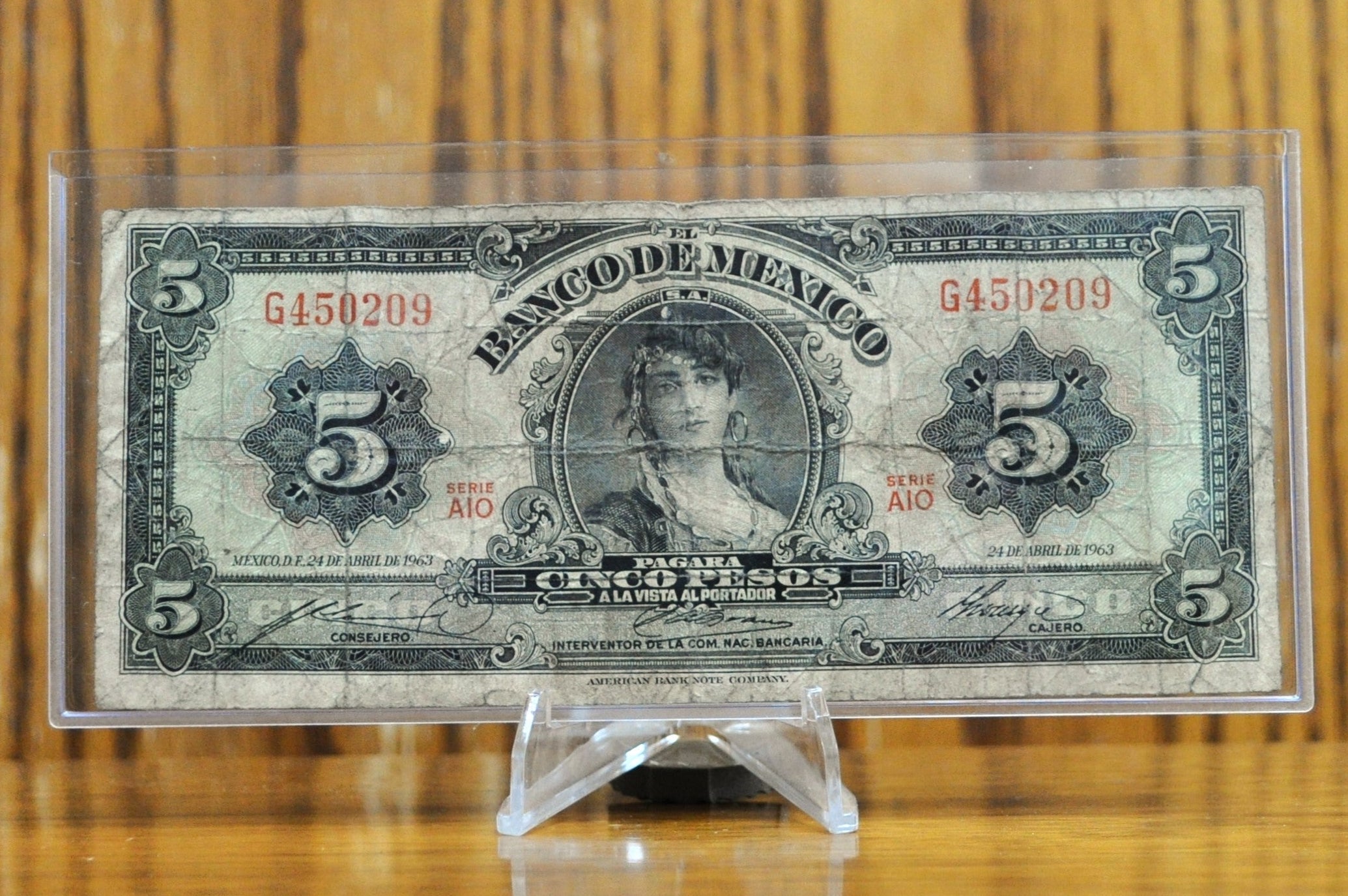 1963 Bank of Mexico 5 Pesos Bank Note - Series AIO - Fine (F) Grade ...