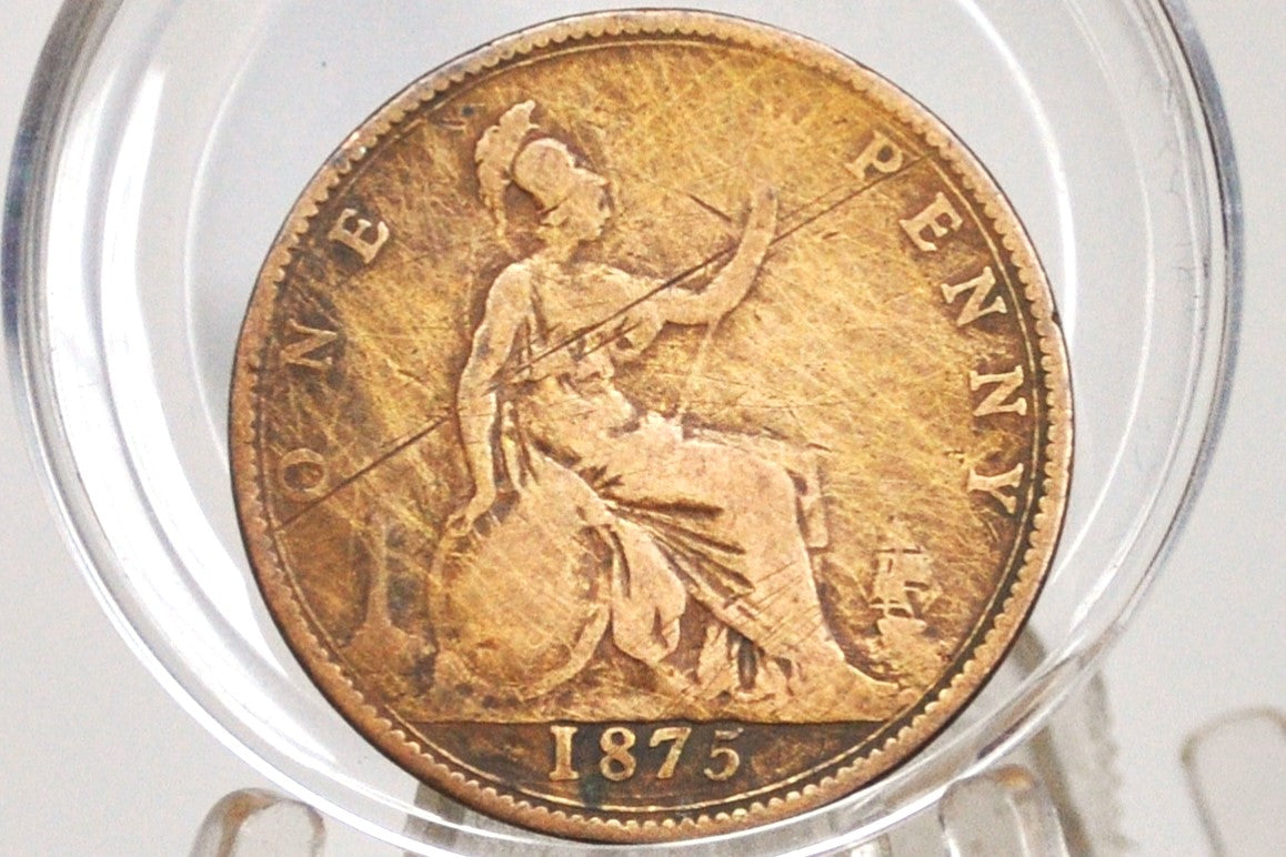 1875 Great Britain One Penny - Fine Details - UK Penny 1875 Queen Vict ...