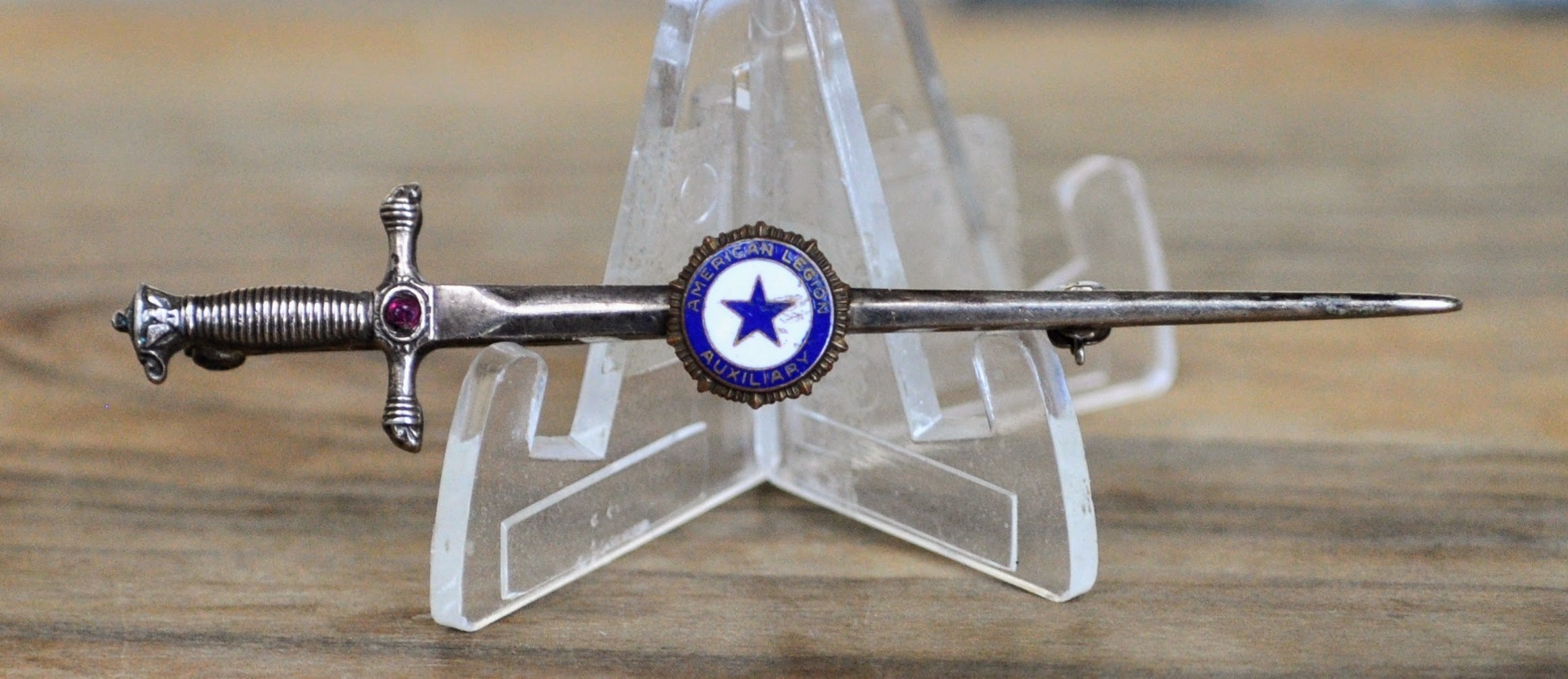 Vintage Sterling Silver American Legion Auxiliary Sword Pin - Ruby Swo ...