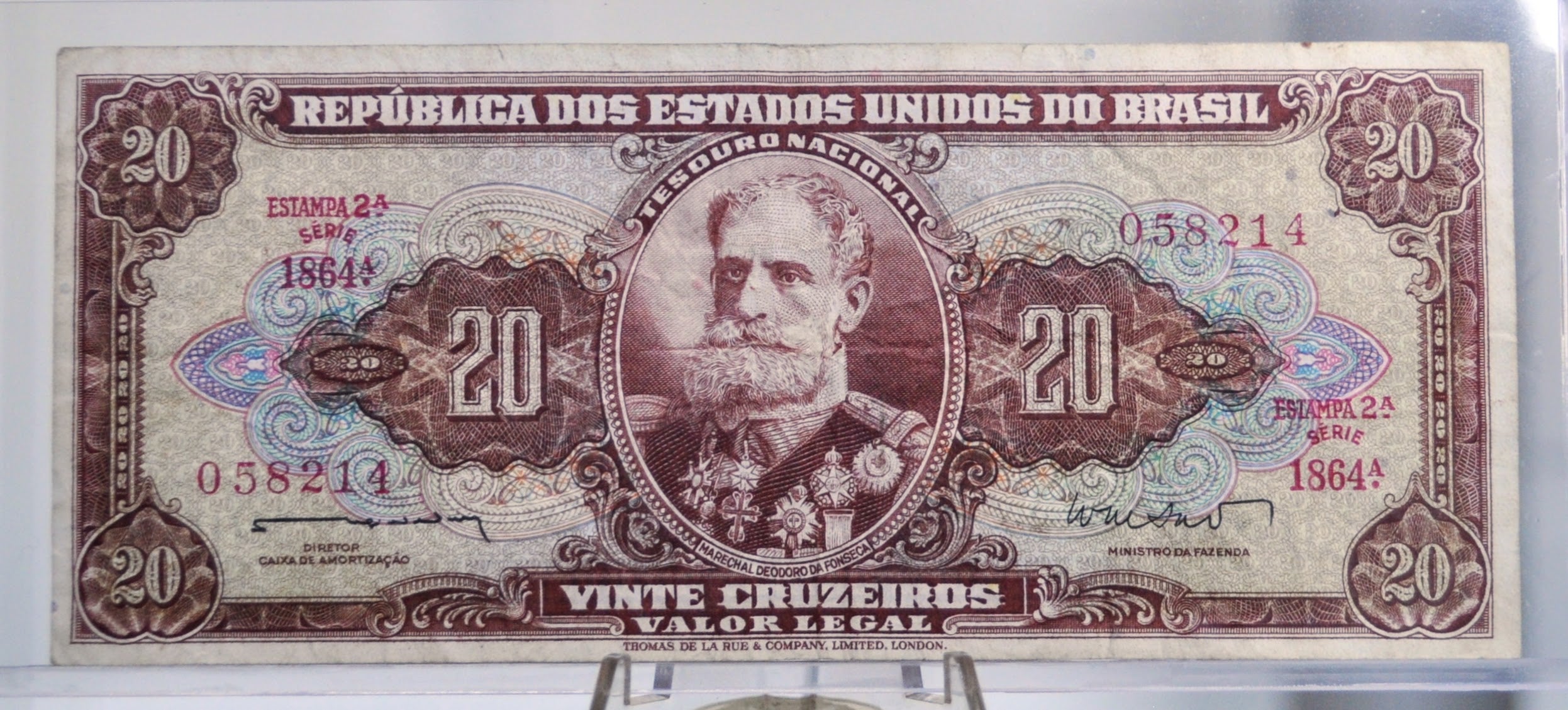 1962 Brazil Valor Legal 20 Cruzeiros Banknote - Marechal Deodoro Da Fo ...