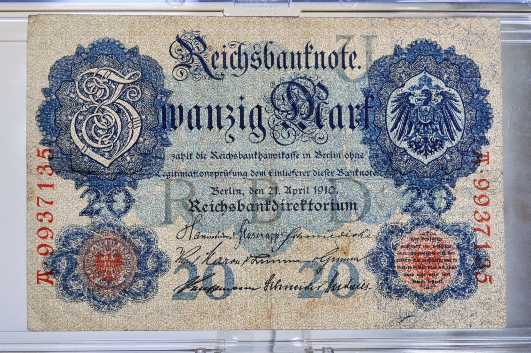 1910 Germany 20 Mark Banknote - Reichsbanknote - 7-Digit Serial Number ...