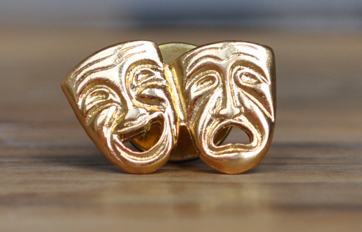 Comedy Mask Theater Pin/Brooch Gold Tone - Comedy Mask Happy and Sad P ...
