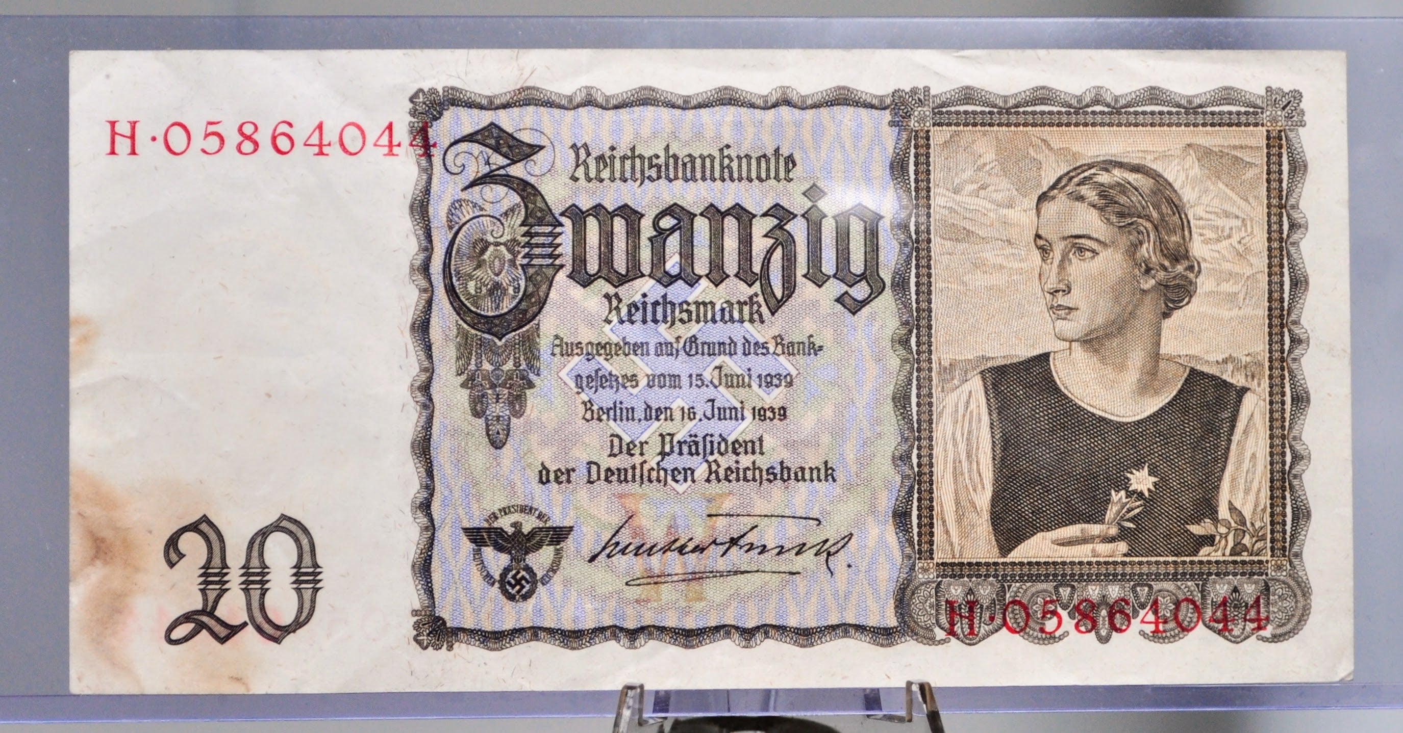 1939 Germany 20 Reichsmark Banknote - WW2 Reichsbanknote Reichsmark No ...