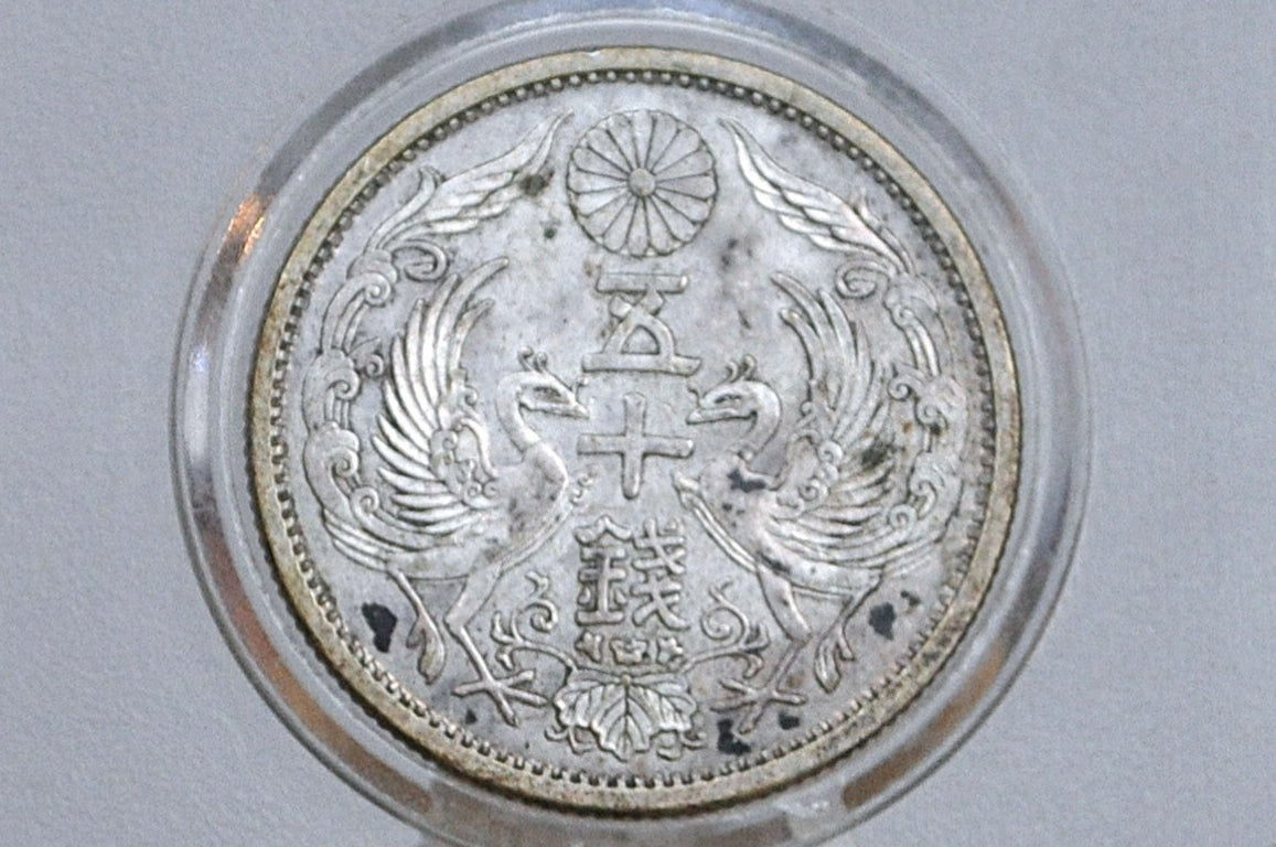 1934 Japan Silver 50 Sen - Great Condition - Year 9 Showa Japanese Sil ...