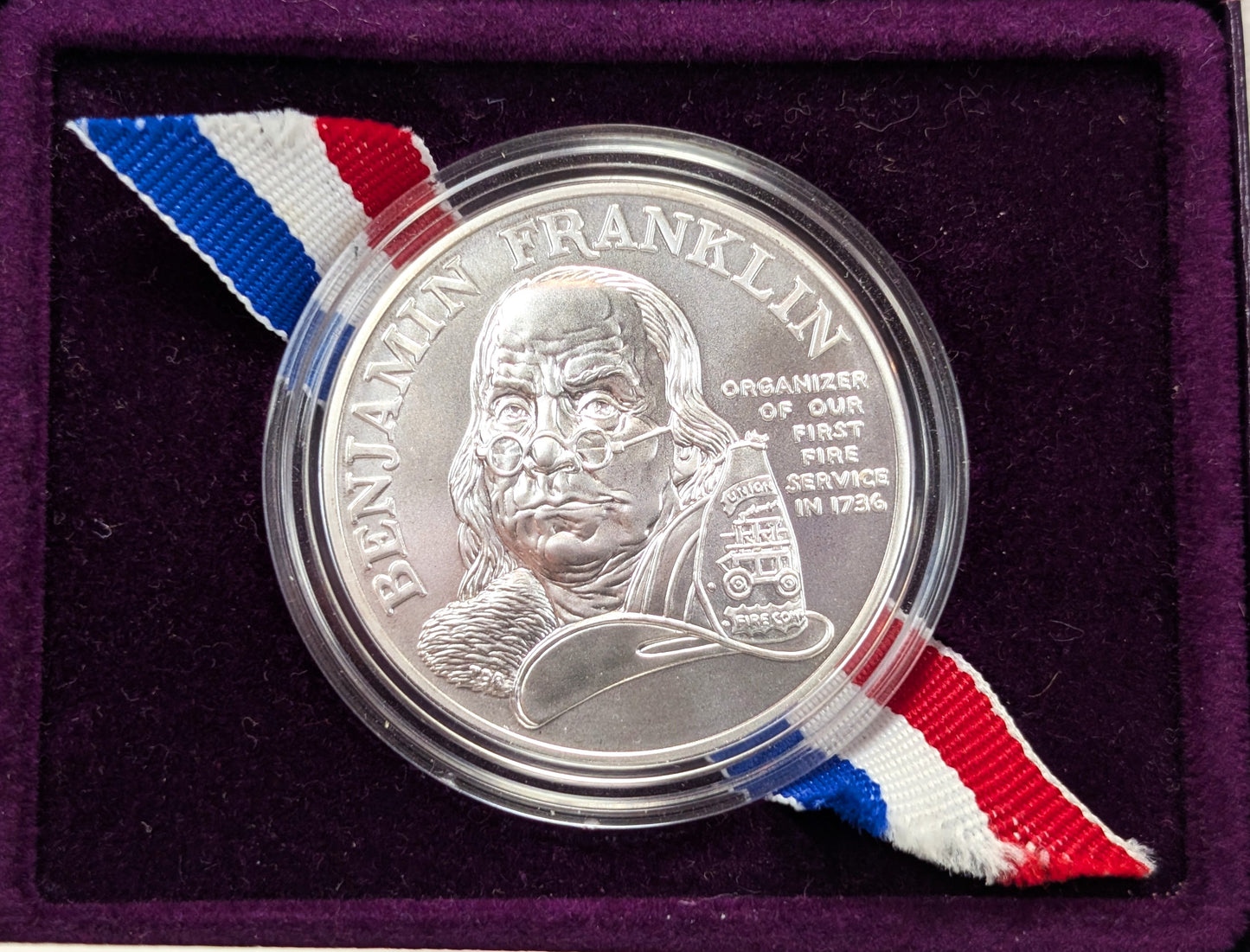 1992-P 1 ozt .999 Silver Benjamin Franklin Firefighters Commemorative ...