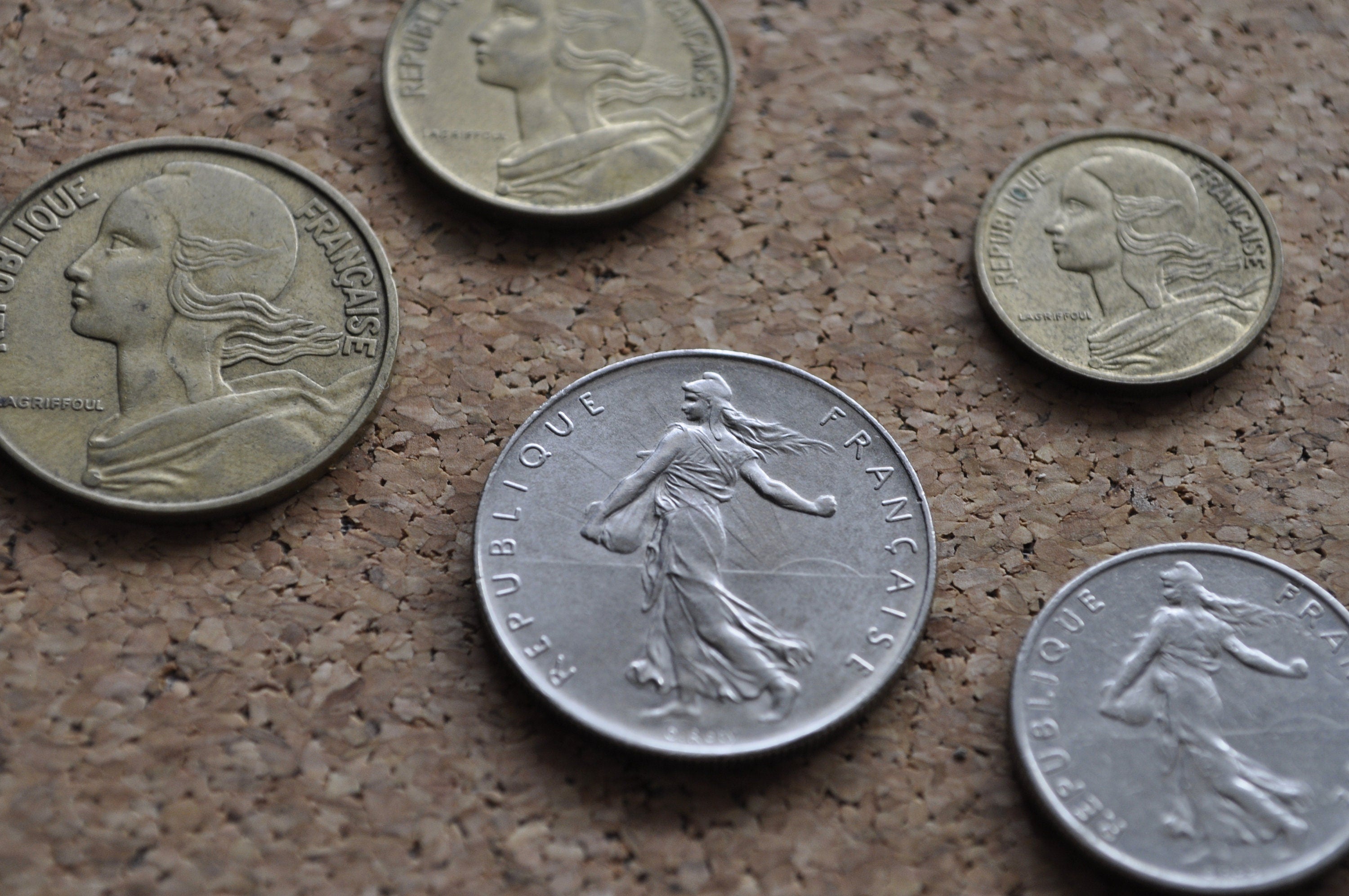 French Coin Collection - Franc and centimes - Pre-Euro - 5 Coins, 5, 1 ...
