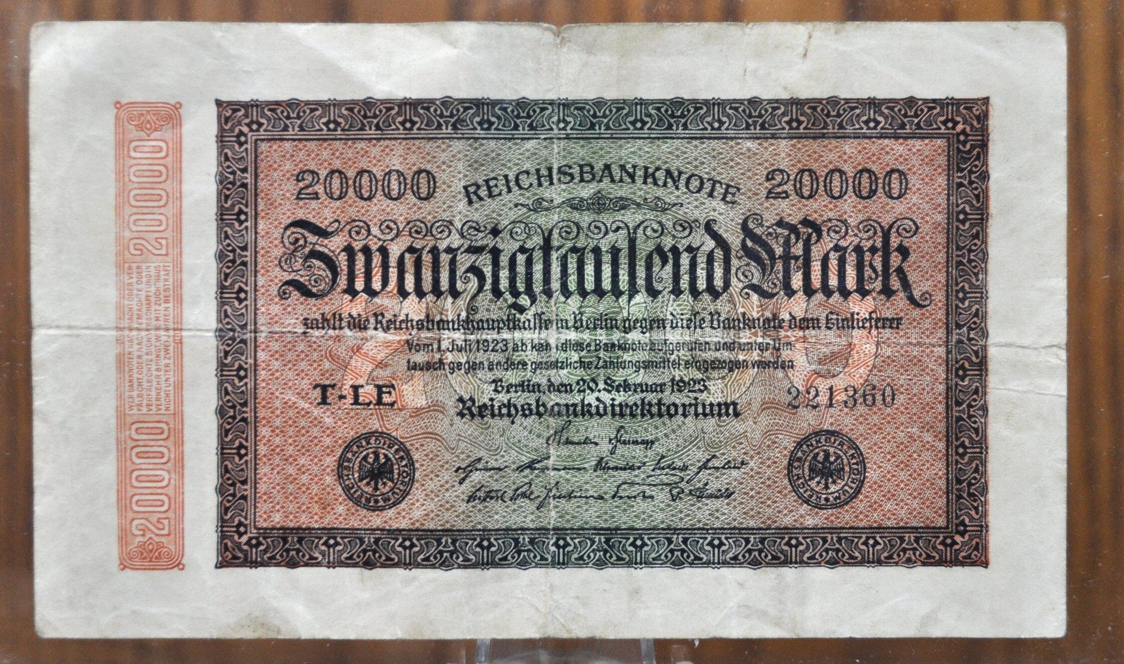 1923 Germany 20,000 Mark Note - Reichsbanknote - G & D Stars Watermark ...