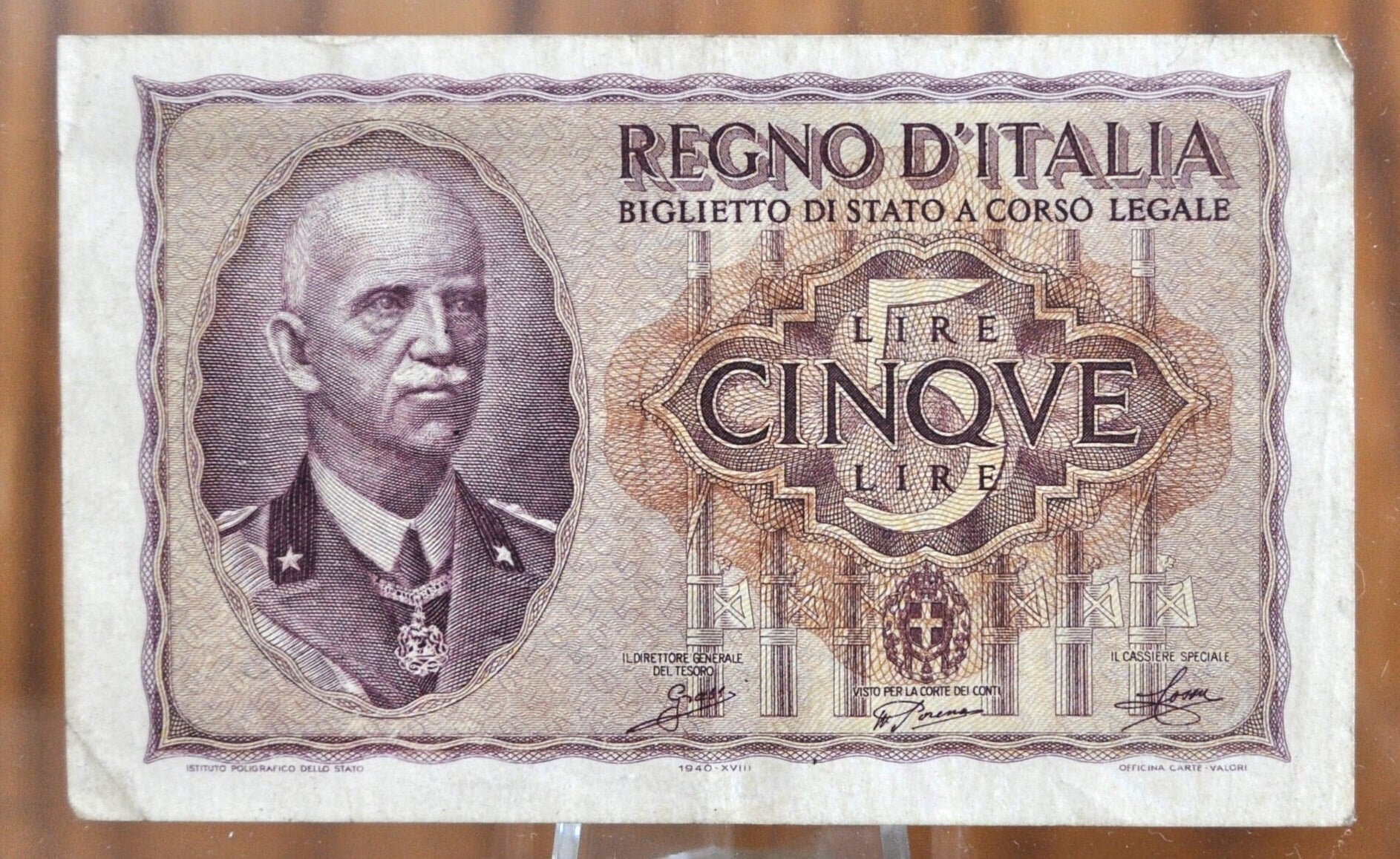 1940 5 Lire Italian Banknote - XF+ Grade - Italy Five Lire Cinque Lire ...