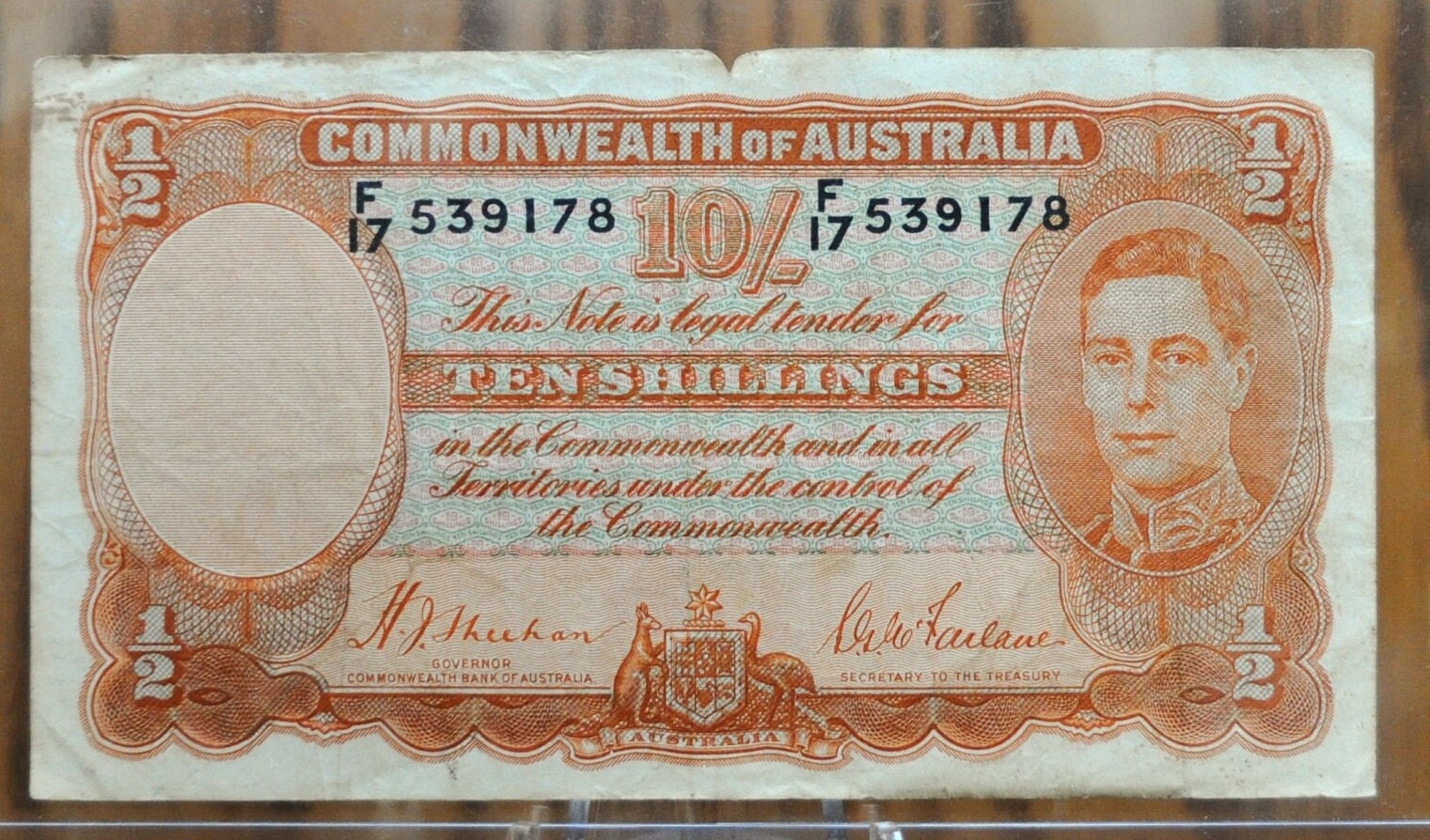 1939 Commonwealth of Australia 10 Shillings Banknote- Rare Orange Sign ...