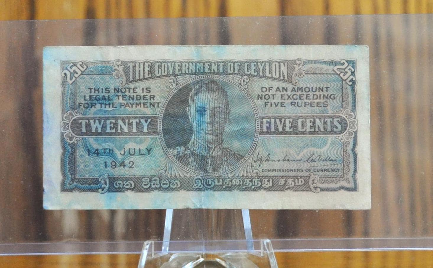 1942 Government of Ceylon 25 Cents Note - WWII Era, King George VI Not ...