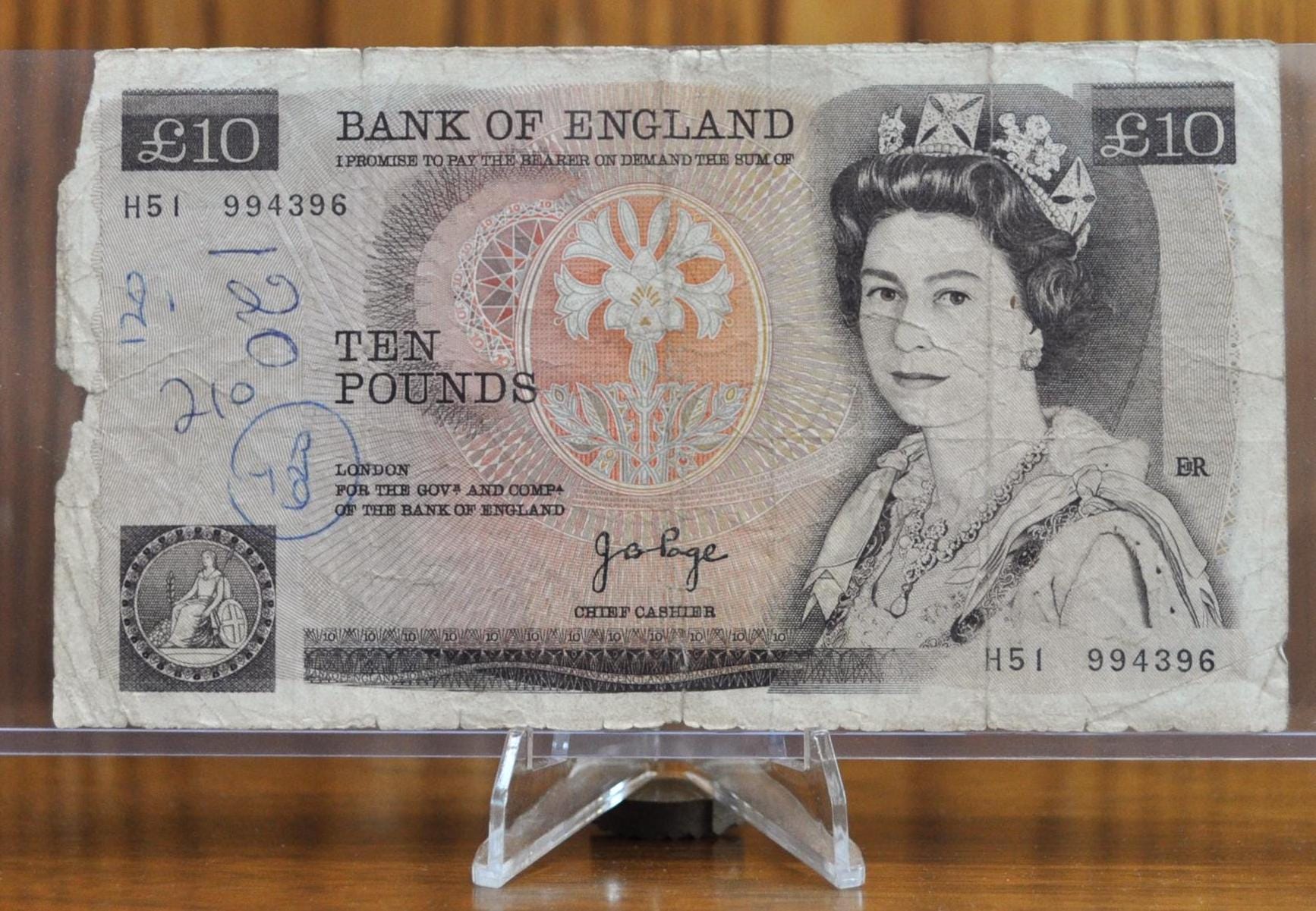 1975-80 Bank of England 10 Pound Note - J. B. Page Signature - Florenc ...