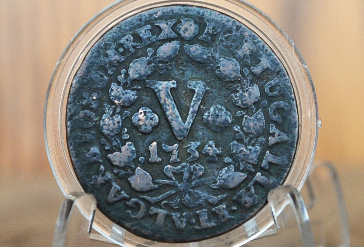 1734 Portuguese 5 Reis Portugal - Large Old Copper Coin - Republica Po ...