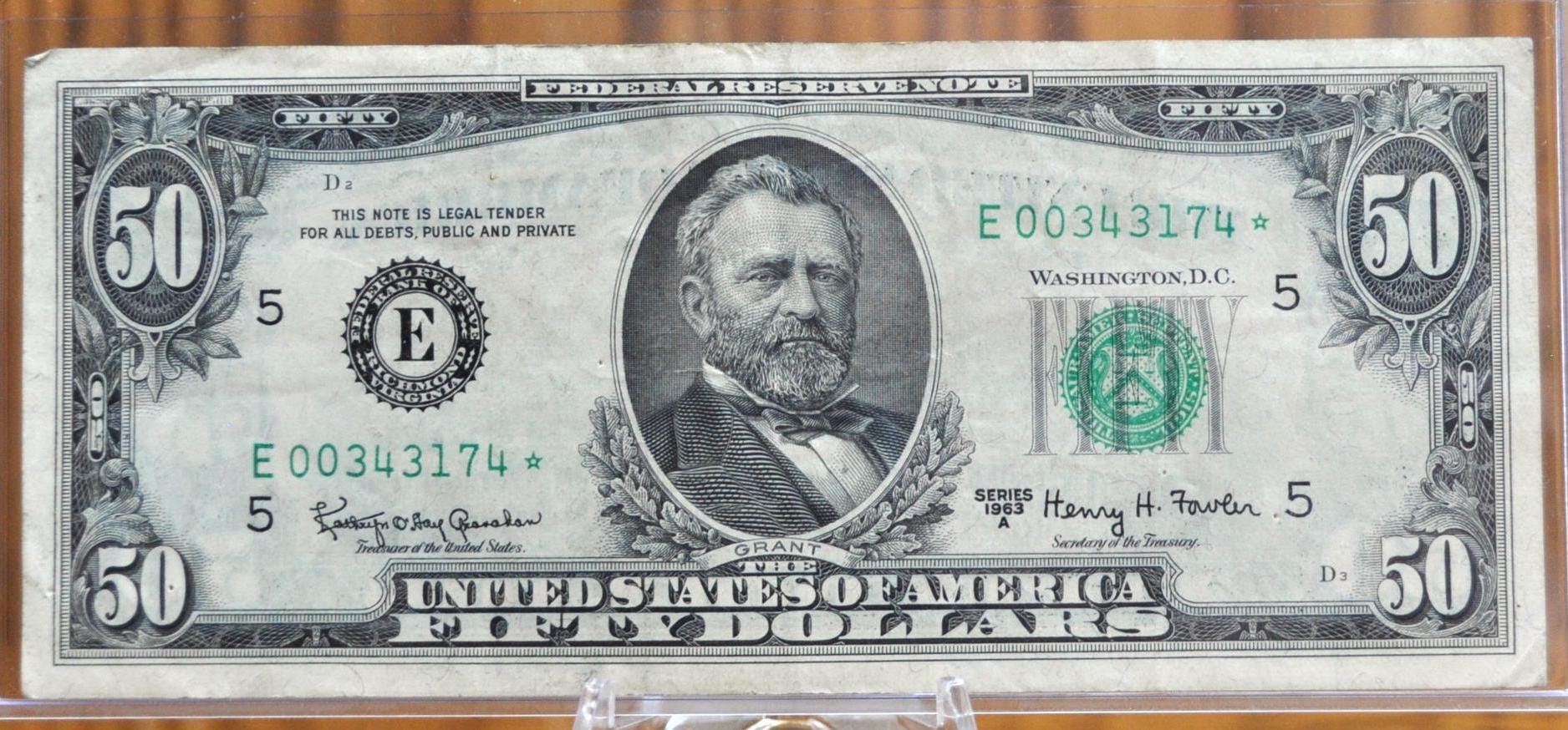 1963-A 50 Dollar Star Replacement Note - Richmond VA (E) Star Note - D ...