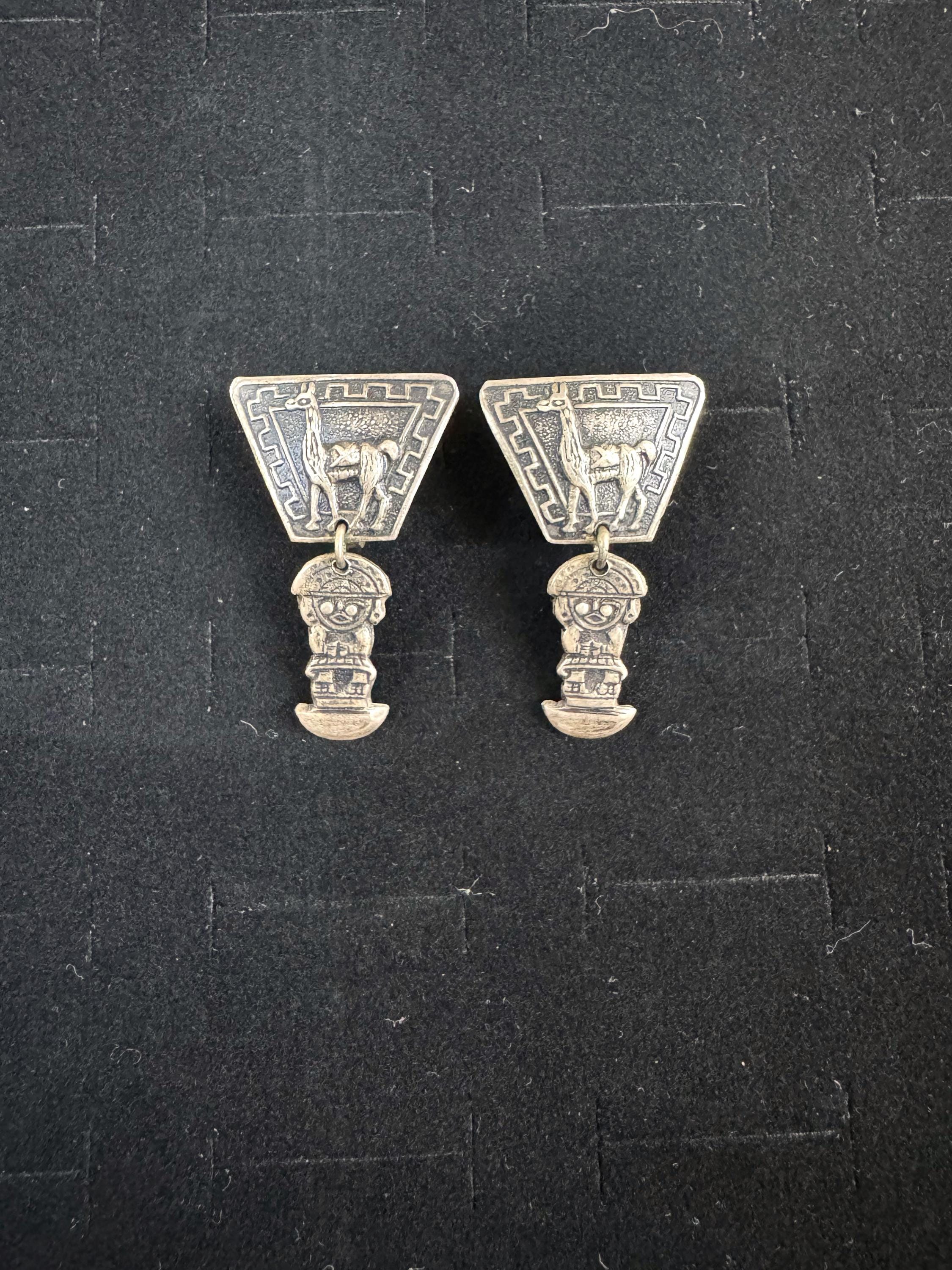 Antique Sterling Silver Incan Peruvian Screwback Earrings - Incan Alpa ...