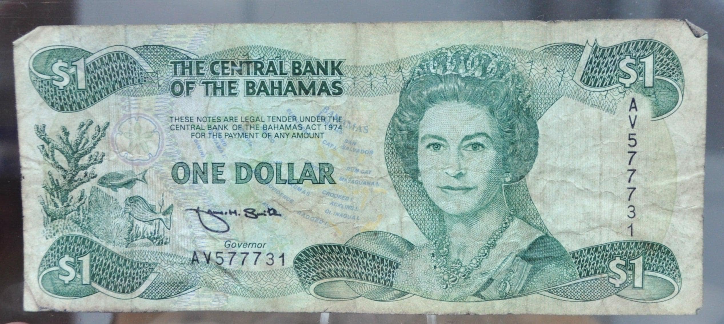1992 Bahamas Central Bank 1 Dollar Note - Vertical and Horizontal Seri ...