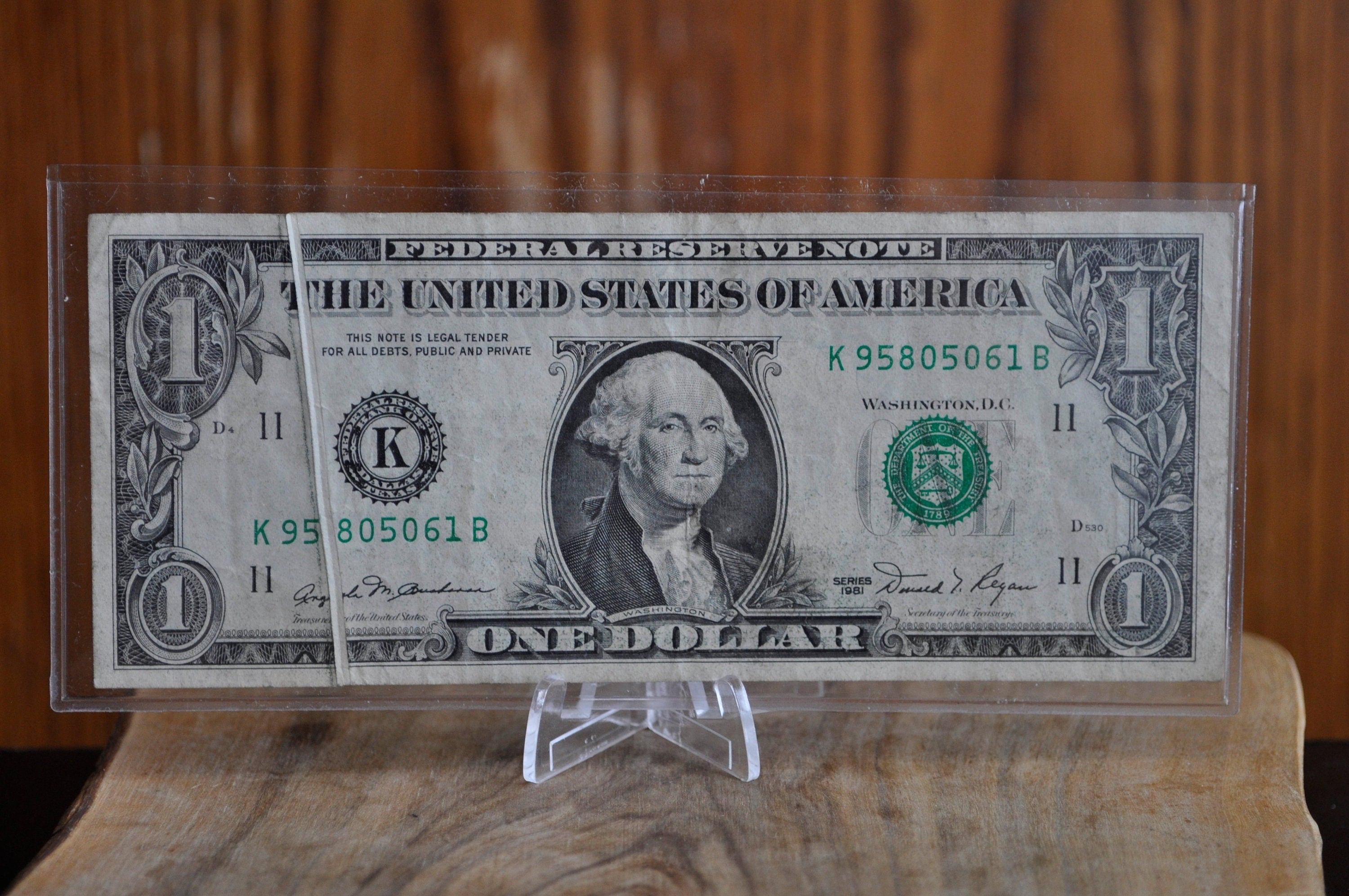 1981 One Dollar Bill Gutter Fold Error - XF (Extremely Fine) Grade - G ...