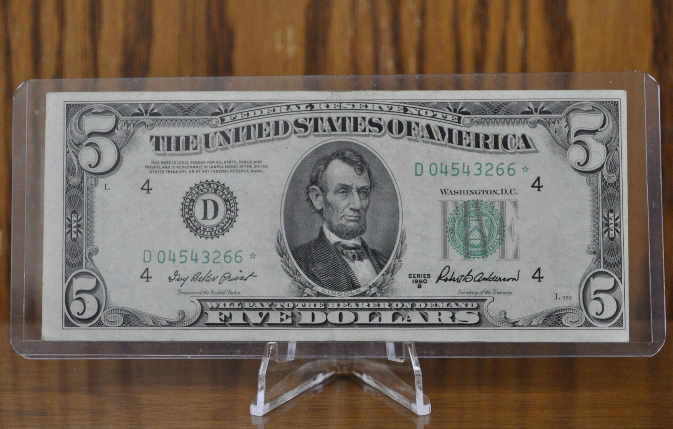 1950-B 5 Dollar Star Note - (D) Cleveland Ohio - AU (About Unc.) - 195 ...