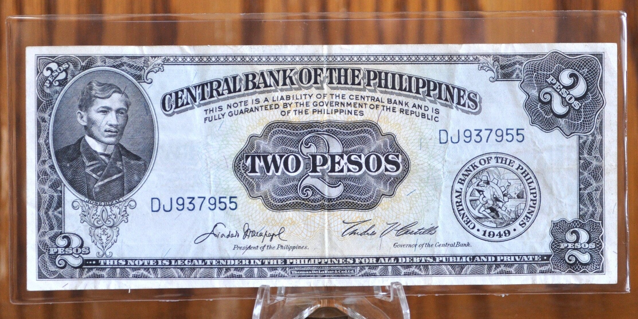 1949 Philippines 2 Peso Banknote - AU Grade / Condition - Two Pesos Ph ...